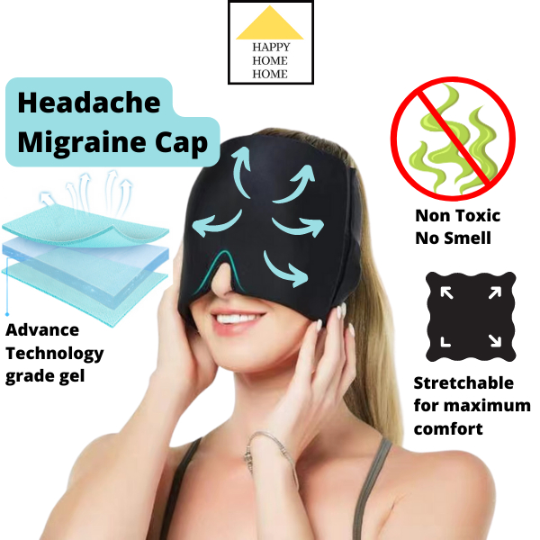HHH Migraine Relief Cap Gel Reusable Headache Migrain Demam Topi Hat ...
