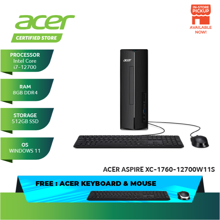 ACER ASPIRE XC-1760-12700W11S DESKTOP PC (I7-12700, 8GB, 512GB, INTEL ...