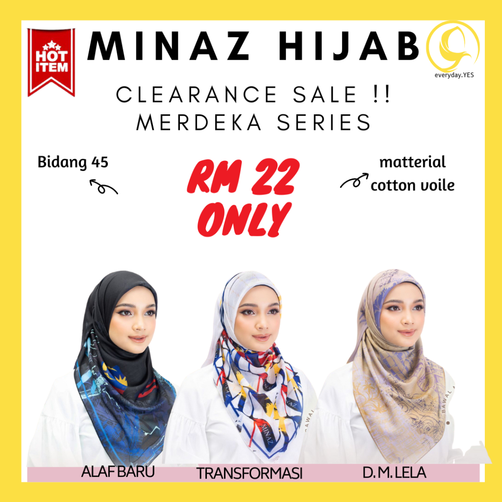 Minaz Hijab Tudung Bawal Merdeka Cotton Voile Bidang 45 Cantik | Shopee ...