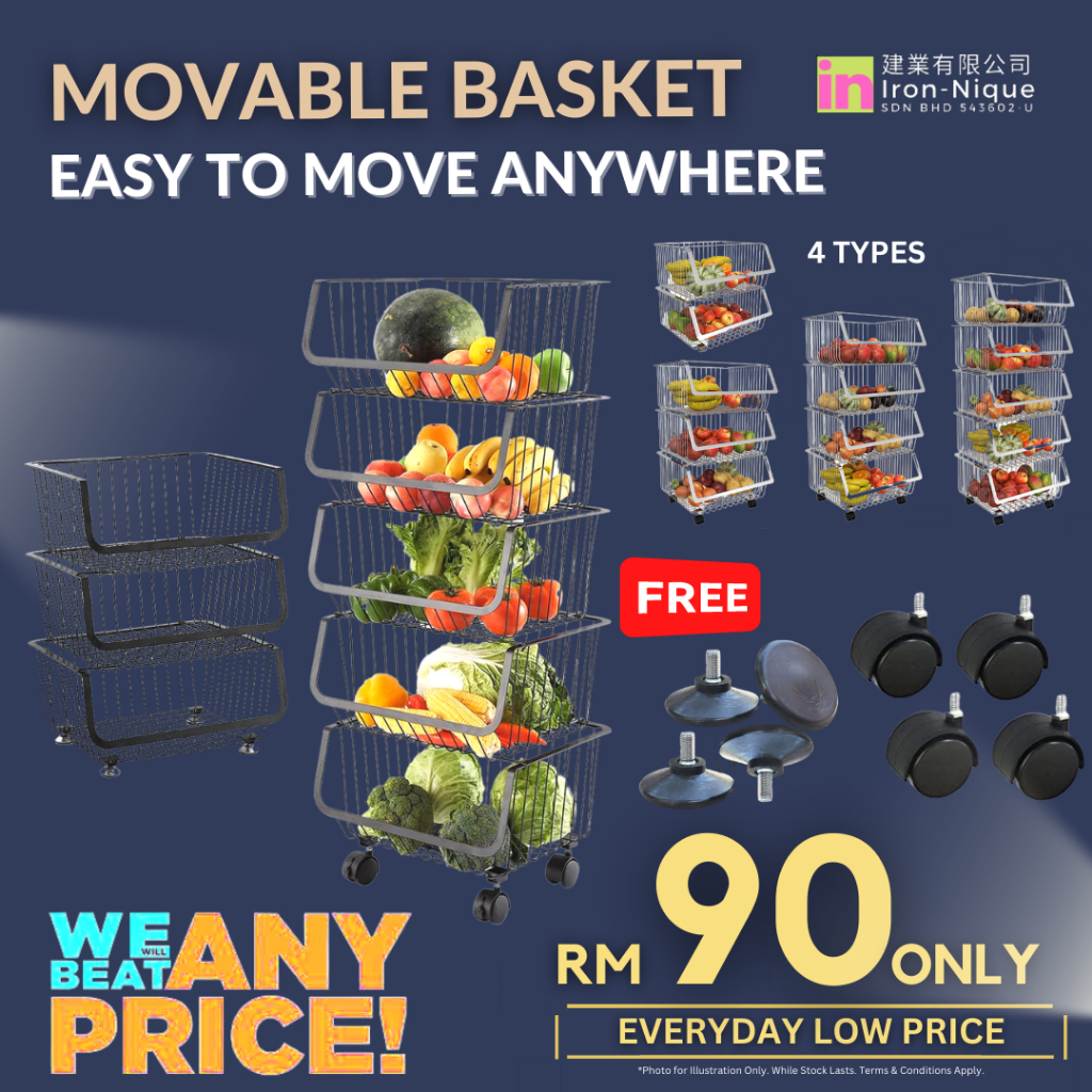 🔥Movable Multi-Layered Basket 😍 Kitchen Rack Trolley Storage Rack Spice ...