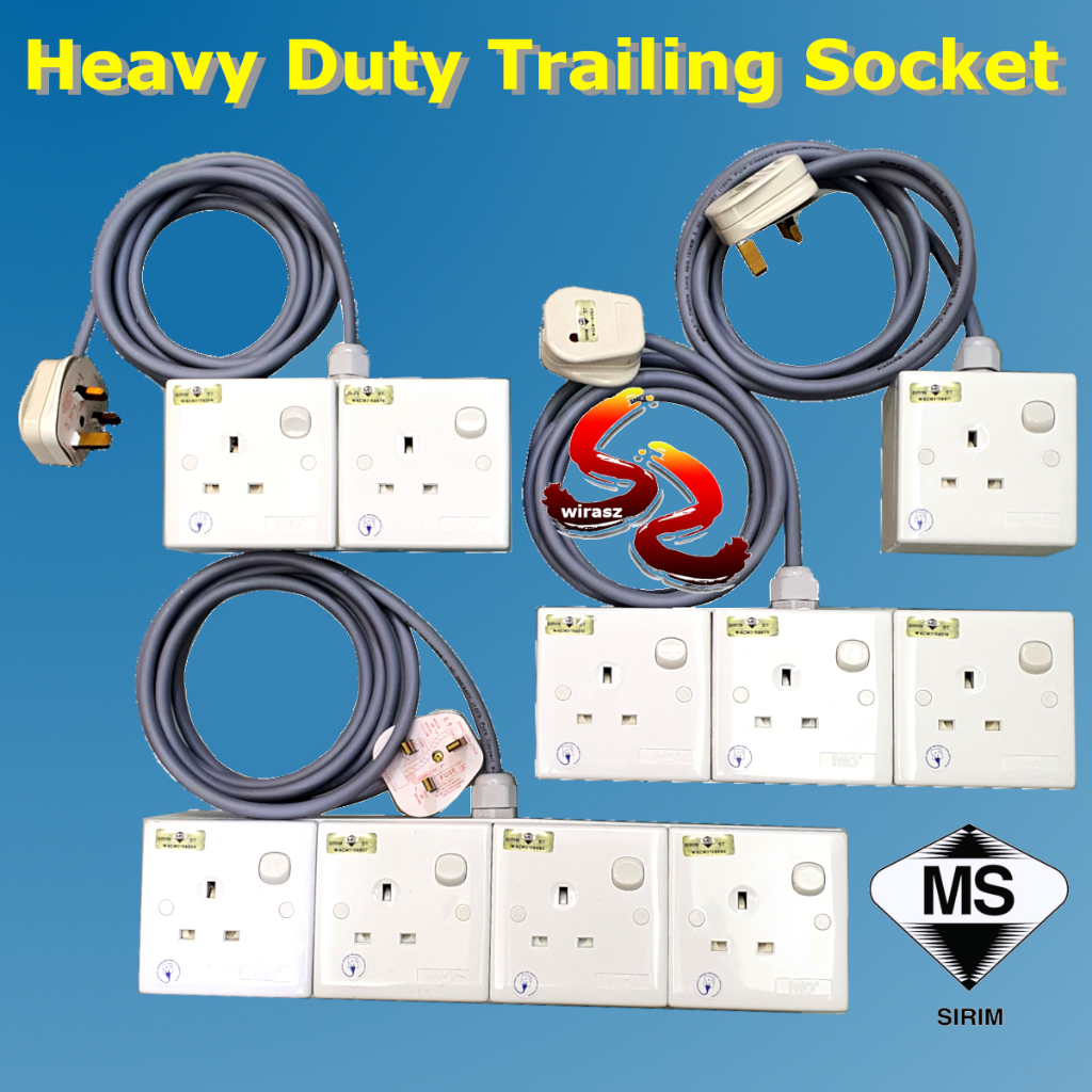 3 Meters Multi Way Heavy Duty Trailing Power Extension Socket Cable Set ...