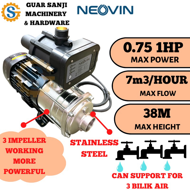 NEOVIN SH-M440 1HP 750W STAINLESS STEEL MULTISTAGE PUMP WATER PUMP ...