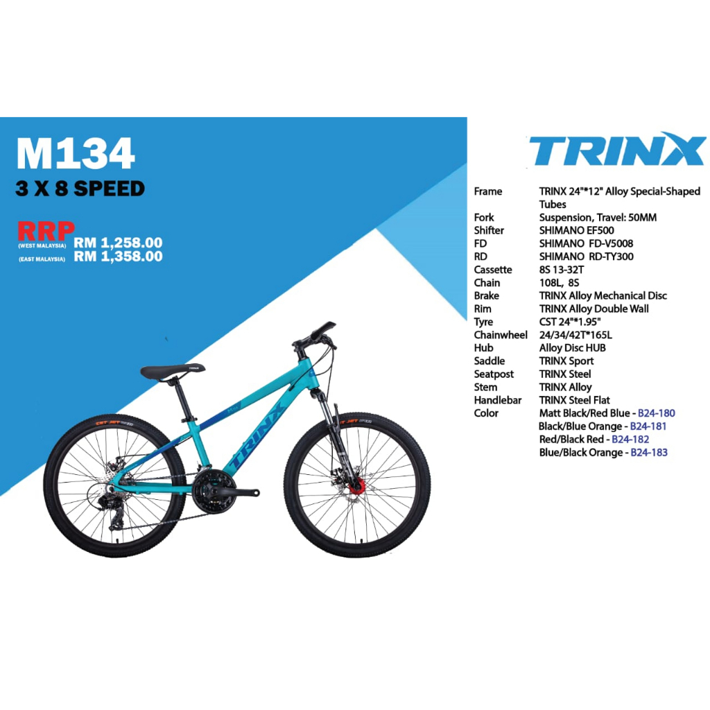 TRINX MOUNTAIN BIKE 24 INCH - M134 (2023) - Italy - Mountain Bike - Basikal Mtb - 山地自行车 | Shopee ...