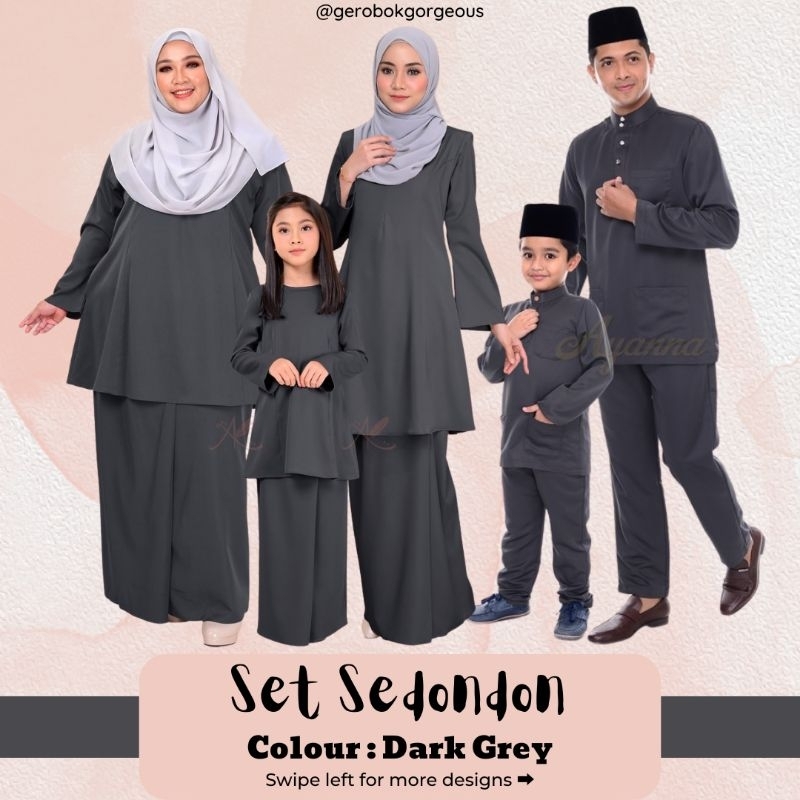 Baju Raya Sedondon Tema Warna Dark Grey (Kelabu Gelap) Set Family Ayah ...
