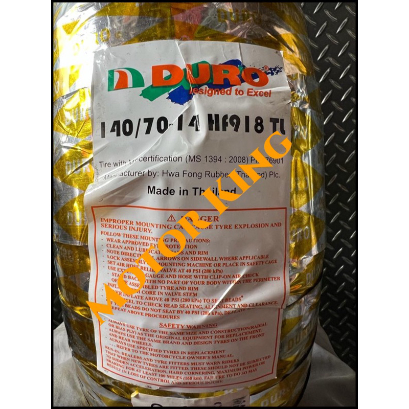 DURO Tire Tyre Tyres Motorcycle 140/70-14 Tayar Motosikal 140 70 14 ...