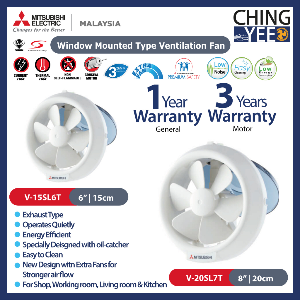 Mitsubishi V-15SL6T & V-20SL7T Window Mounted Type Ventilation Fan with ...