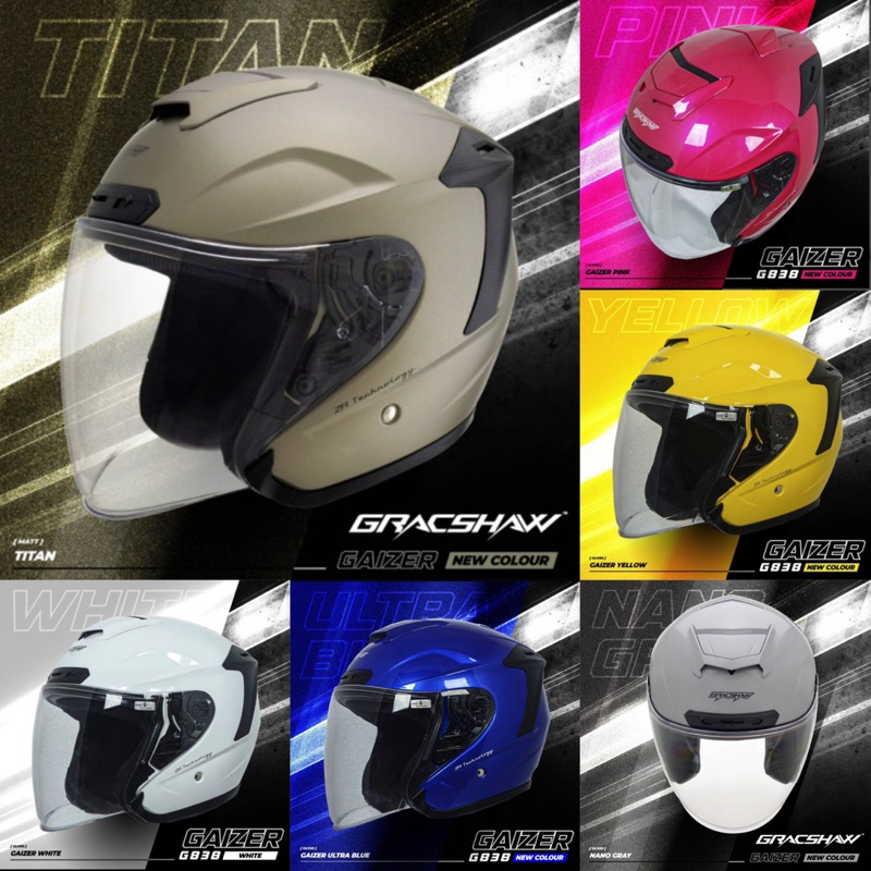 GRACSHAW GAIZER G838 OPEN FACE HELMET (12 COLOUR & 4 SAIZ ) | Shopee ...