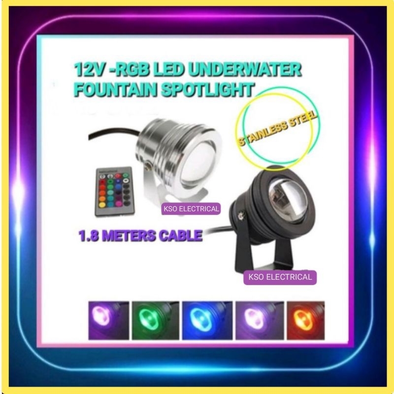 RGB LED 10W IP67 (DC-12V)UNDERWATER FOUNTAIN SPORT LIGHT C/W CONTROLLER ...
