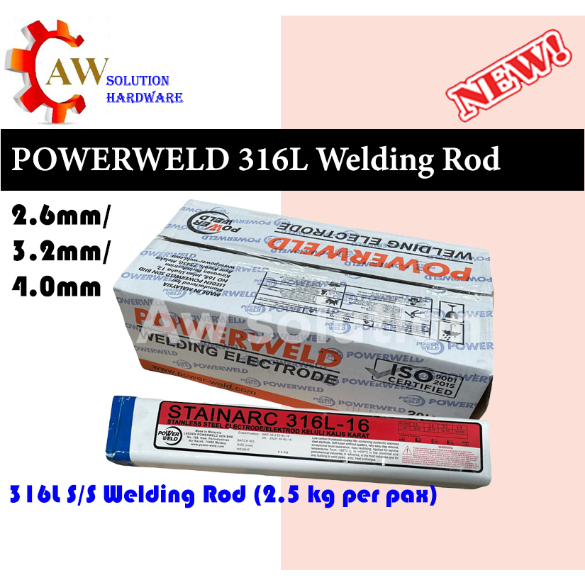 Powerweld 316L Stainless Steel Electrode Welding Rod 2.6mm/ 3.2mm/ 4.0mm (2.5kg per pax ...