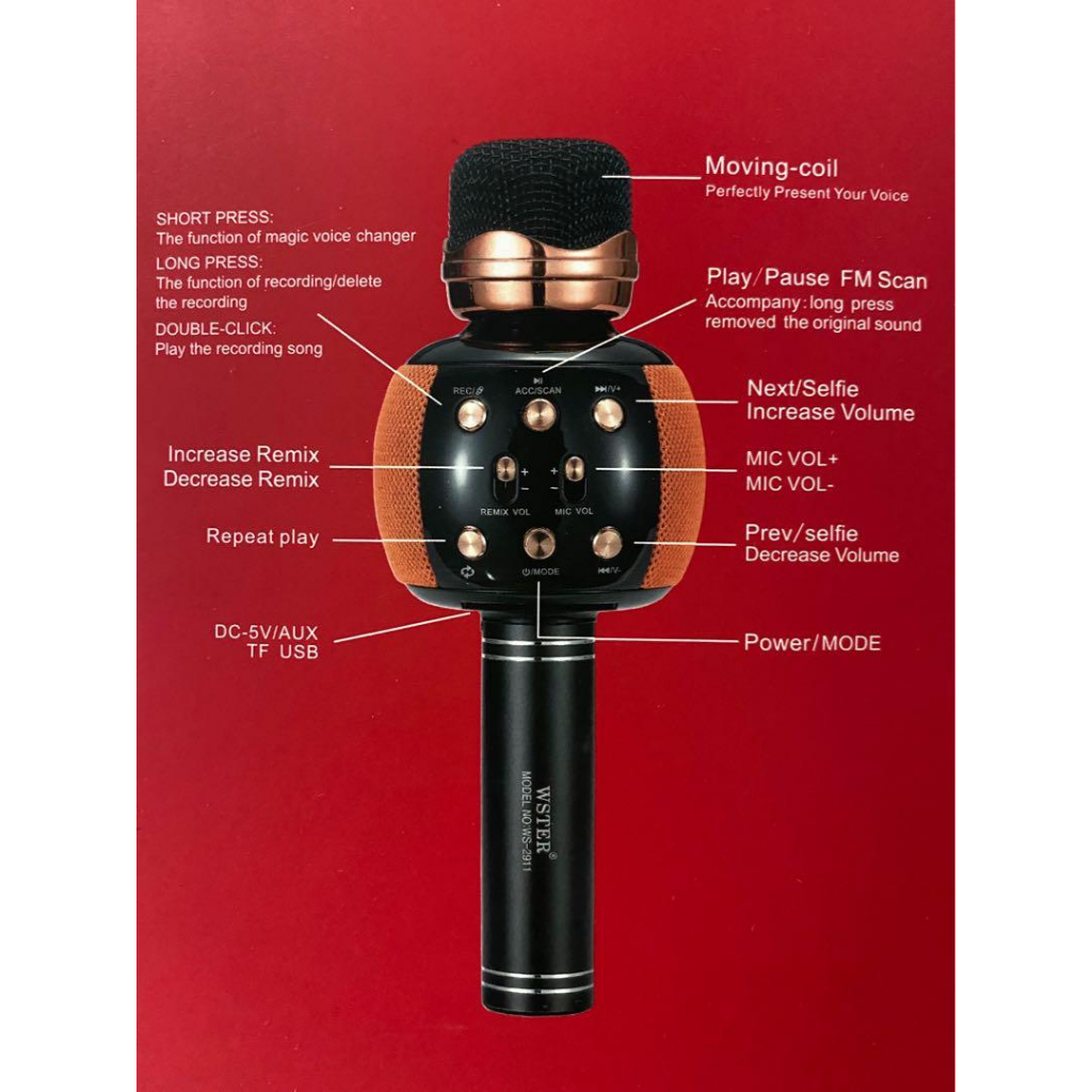 WS-2911 WSTER Karaoke Mic Portable Bluetooth KTVHifi Speaker Microphone ...