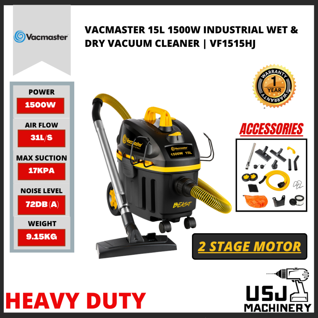 VACMASTER 15L 1500W Industrial 2 Stage Motor Wet & Dry Vacuum Cleaner ...