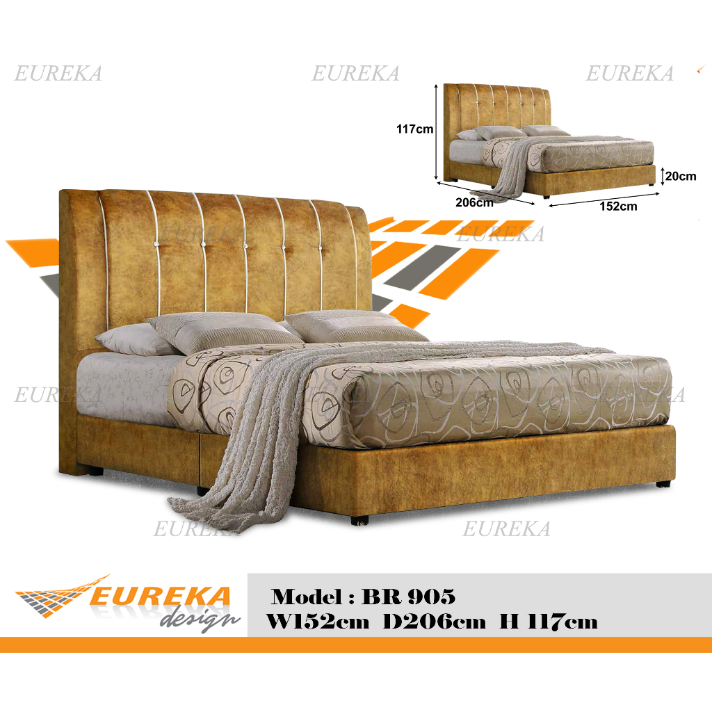 EUREKA Queen Divan Bed Frame Wood Fabric Upholstery Modern / Katil ...