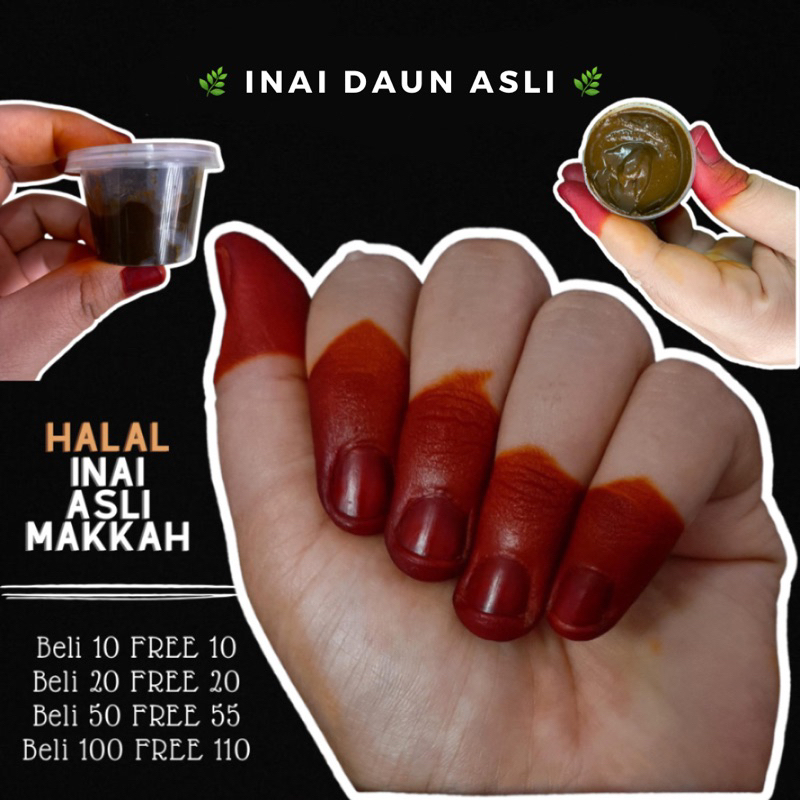 (Beli 10 FREE 10) Inai Daun Asli. Inai Makkah. Mesra Wuduk. Warna ...