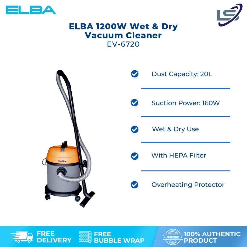 ELBA 1200W Wet & Dry Vacuum Cleaner EV-6720 | With HEPA Filter ...