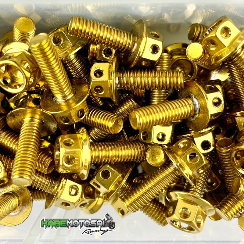 🏁 (1 BIJI) SKRU M10 SAIZ 14 thread 10mm TITANIUM GOLD CHROME 🏁 ORIGINAL ...