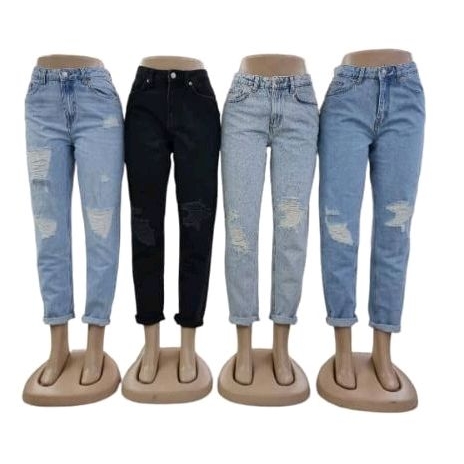 mom jeans granding koya or boyfriend fit ripped non-stresh ready stock ...