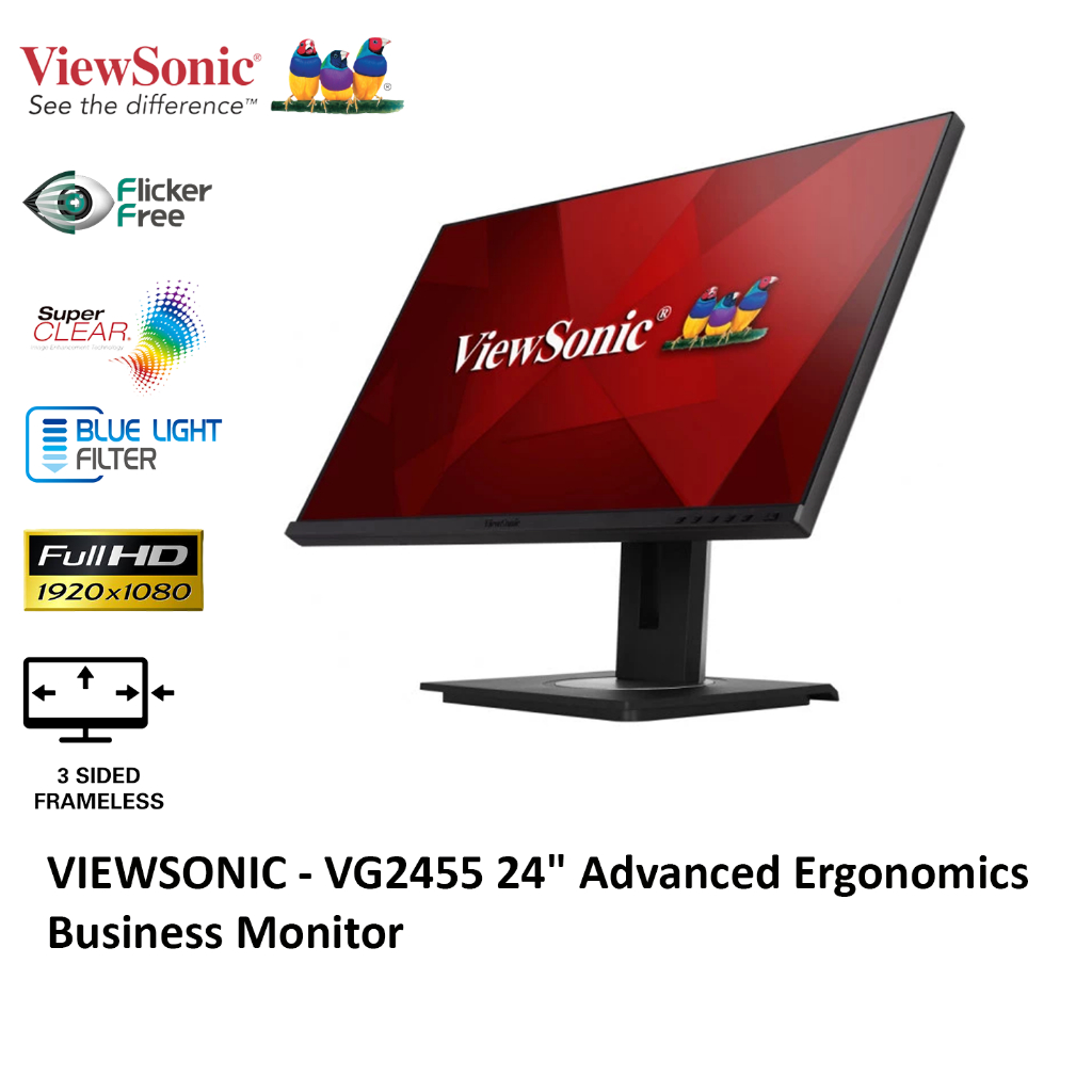 ViewSonic VG2455 24 Inch Full HD IPS Advanced Ergonomics Business Monitor USB TYPE C 60W ...