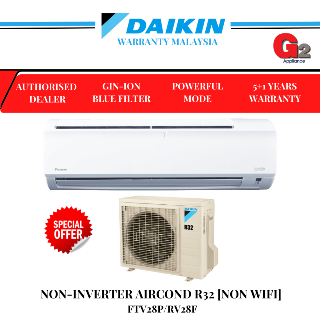 DAIKIN (SEND BY LORRY+AUTHORISED DEALER) (1.0HP) NON-INVERTER AIRCOND R32 [WIFI ] FTV28P/RV28F ...