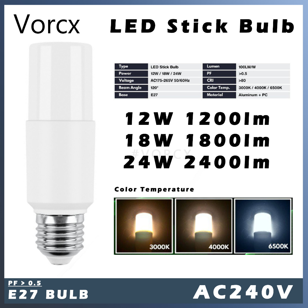 LH CLS LED Stick Bulb E27 12W 18W 24W 3000K 4000K 6500K Mentol Skrew ...