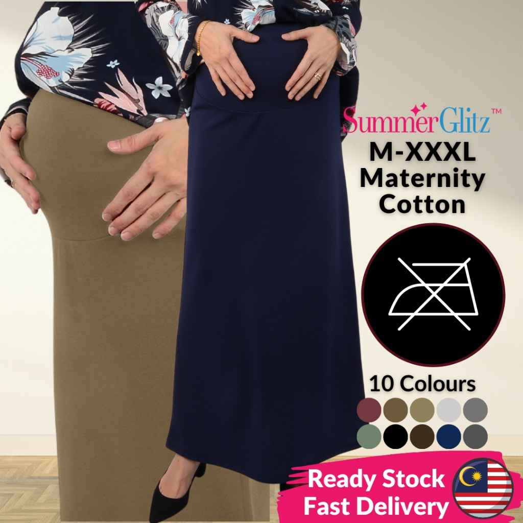 SUMMERGLITZ Maternity Cotton Long Skirt Mengandung Pregnant Kain ...