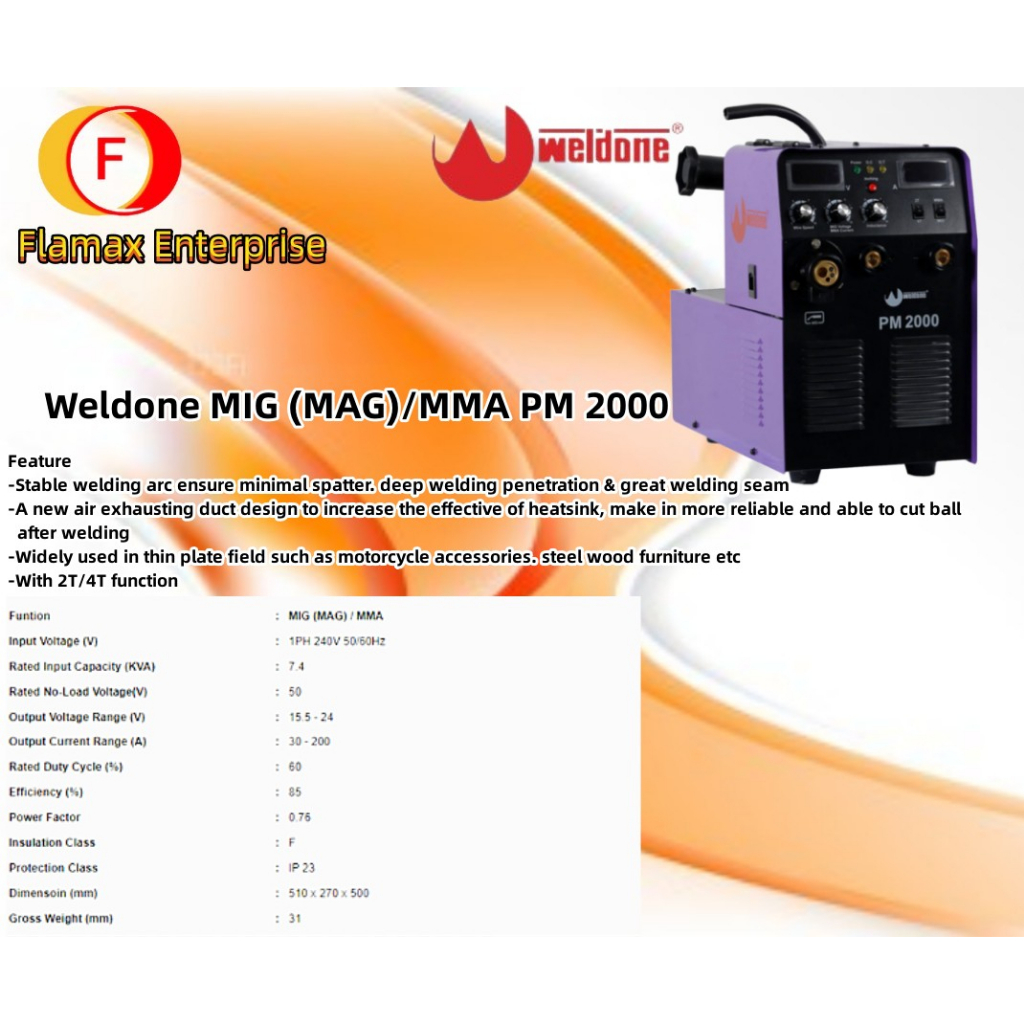 Weldone MIG (MAG)/MMA PM 2000 Welding Machine/Mesin Kimpalan | Shopee ...