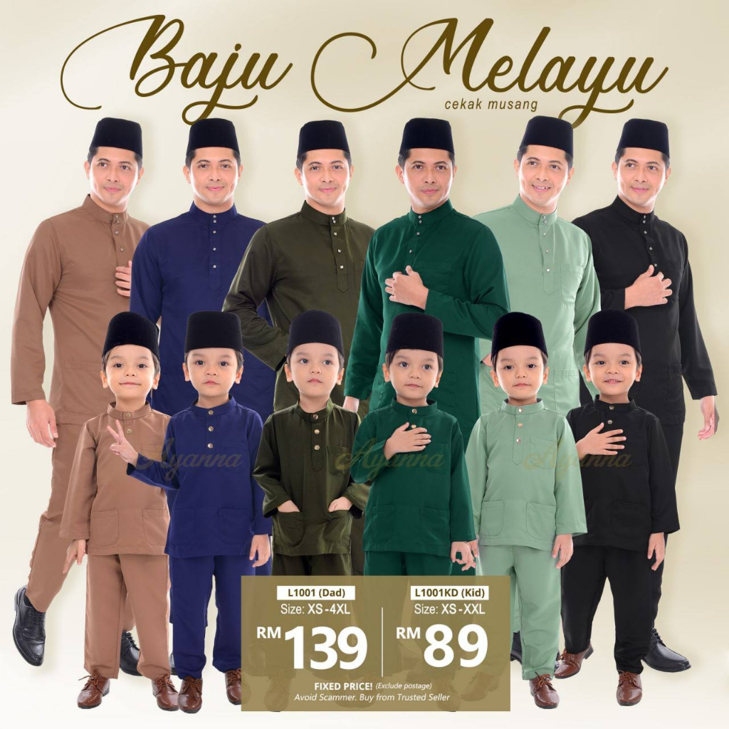Baju Melayu Moden Cekak Musang (L1001/L1001KD) Set 2 - Ayanna Saiz XS - 4XL Baju Raya Dewasa ...