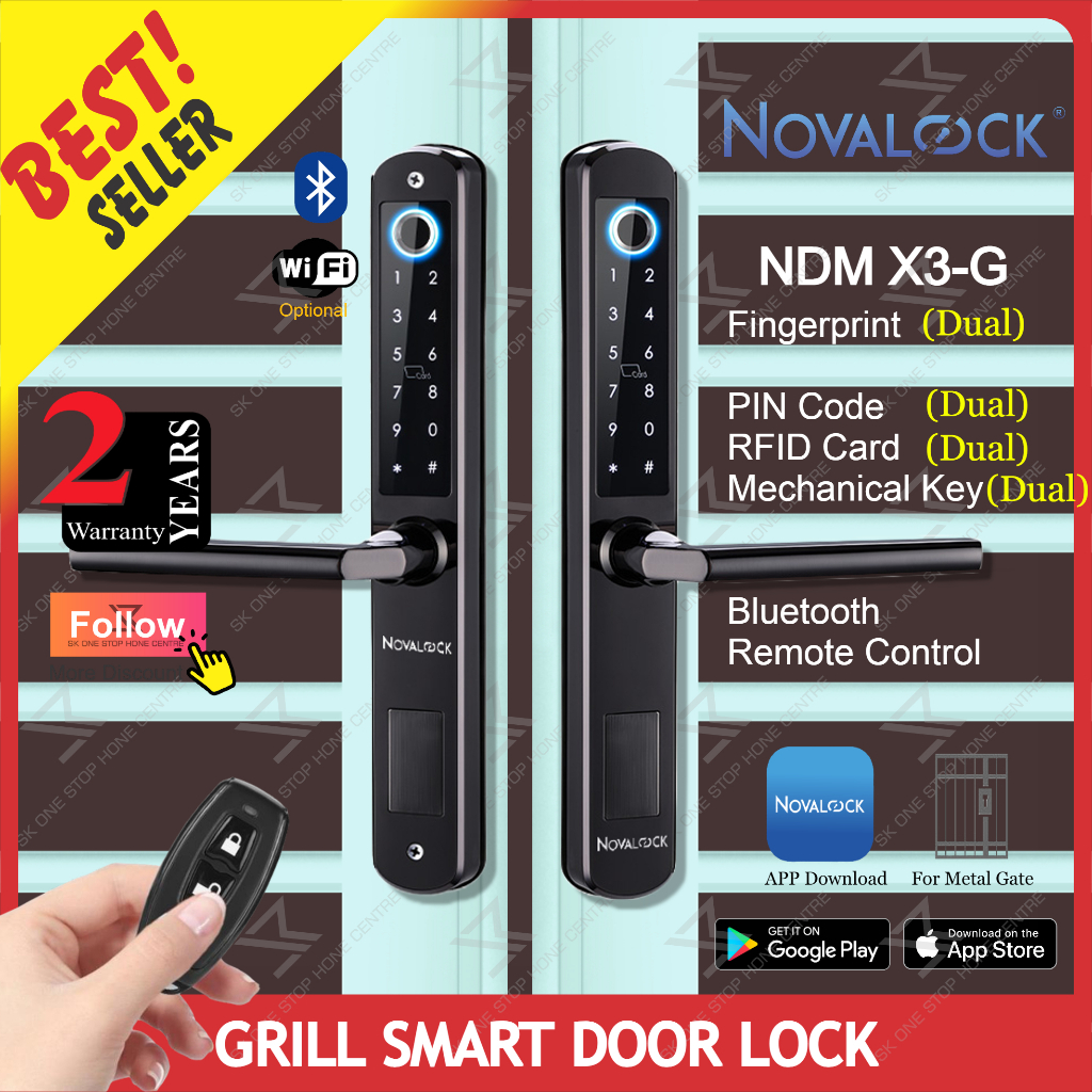 Novalock NDM x3-G Smart Grill Door Lock with Remote Control (DUAL ...