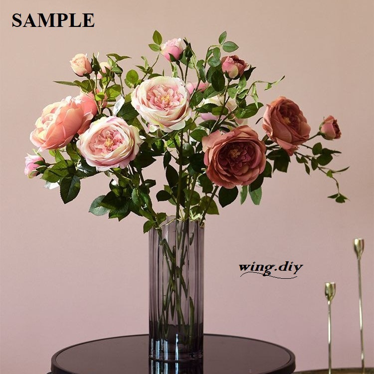 72CM | ARTIFICIAL 4 HEADS AUSTIN ROSE FLOWER SPRAY WITH LONG STEM ...