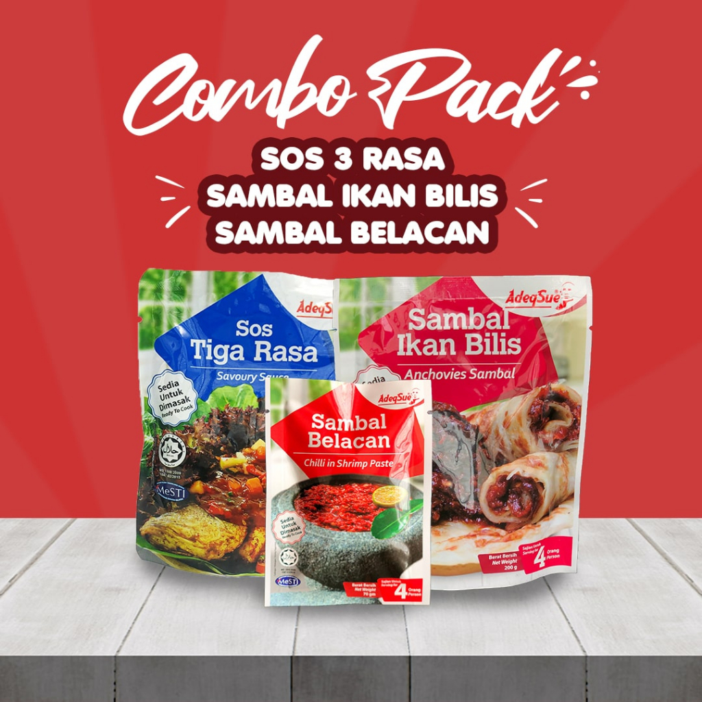 Combo Pack (Sos 3 Rasa, Sambal Ikan Bilis, Sambal Belacan) | Shopee ...
