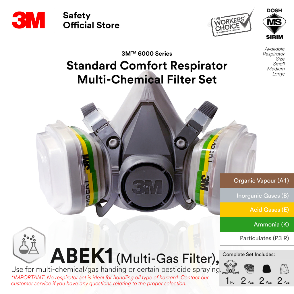 3M™ Standard Comfort Multi-Chemical/ Multi-Gas 6000 Series Respirator ...