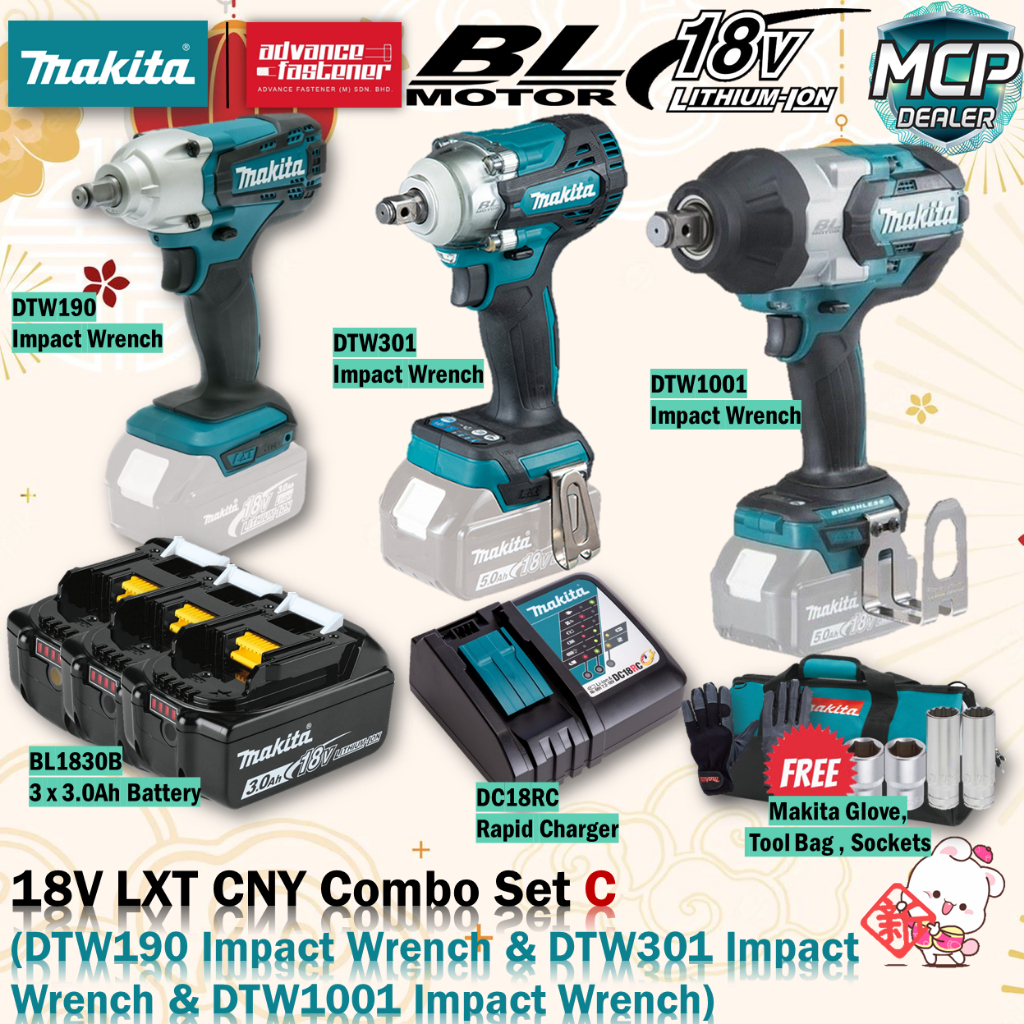 MAKITA 18V LXT Cordless Combo Set C ( DTW190RFX2 Impact Wrench ...