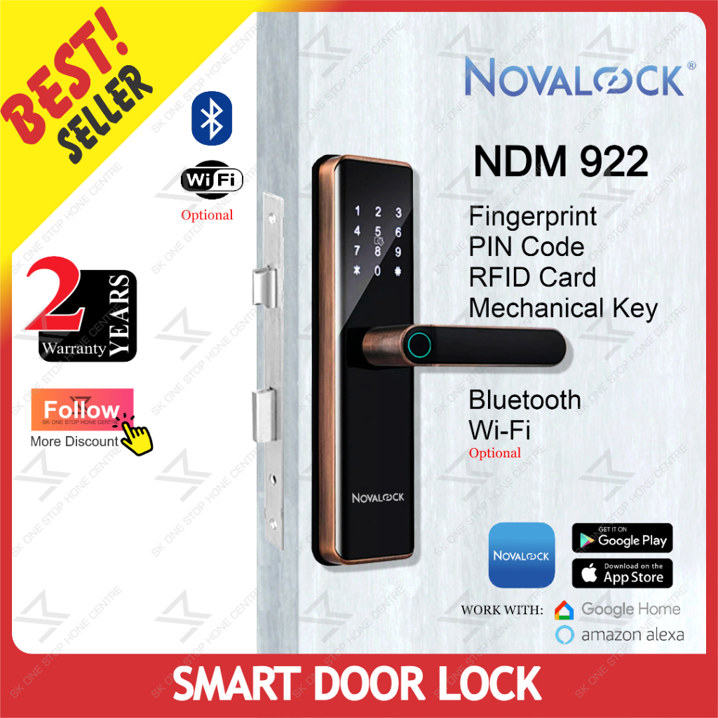 Novalock NDM 922 Smart Door Lock ( Fingerprint, PIN Code, Card, Key ...