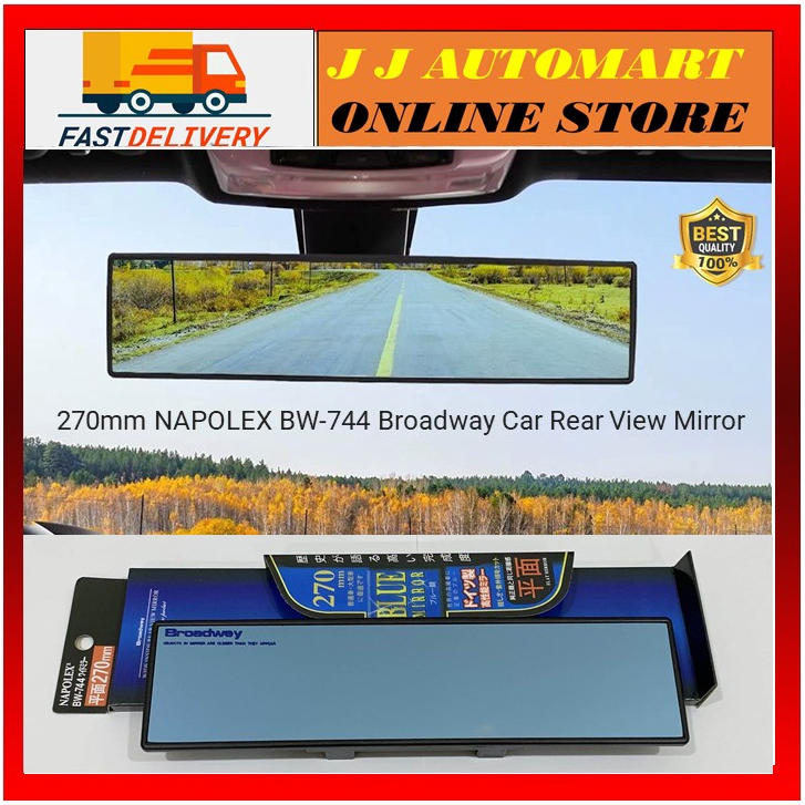270mm BW-744 Broadway Car Rear View (FLAT) -Blue Mirror / Black Mirror ...