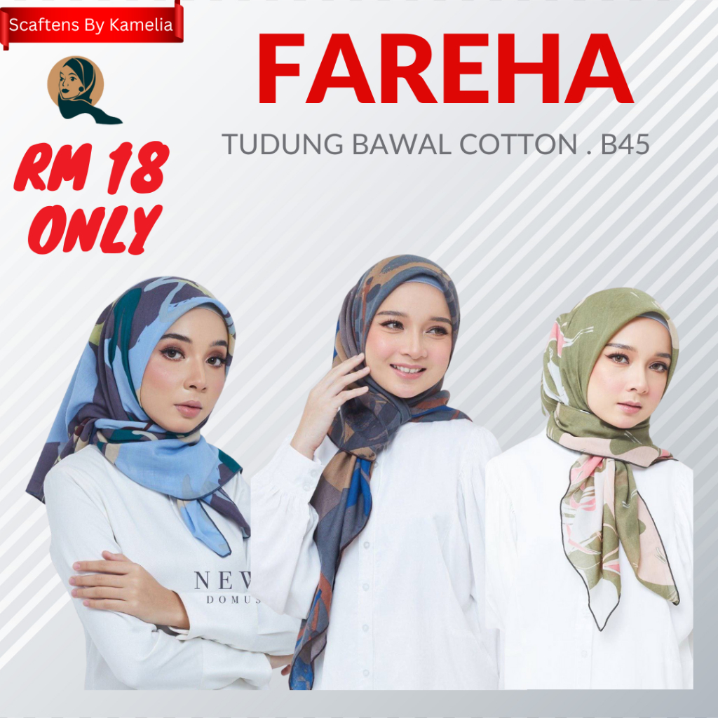 Fareha Tudung Bawal Chanella Cotton Bidang 45 anti kedut ironless travel friendly | Shopee Malaysia