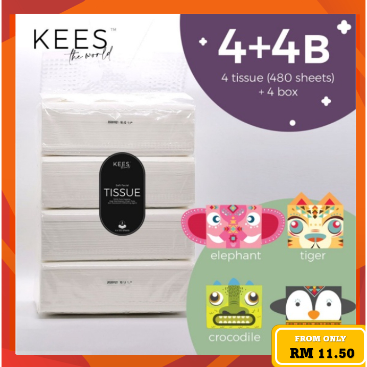 White Tissue KEES 3-Ply Soft Facial Tissue Dust Free Premium Extra ...
