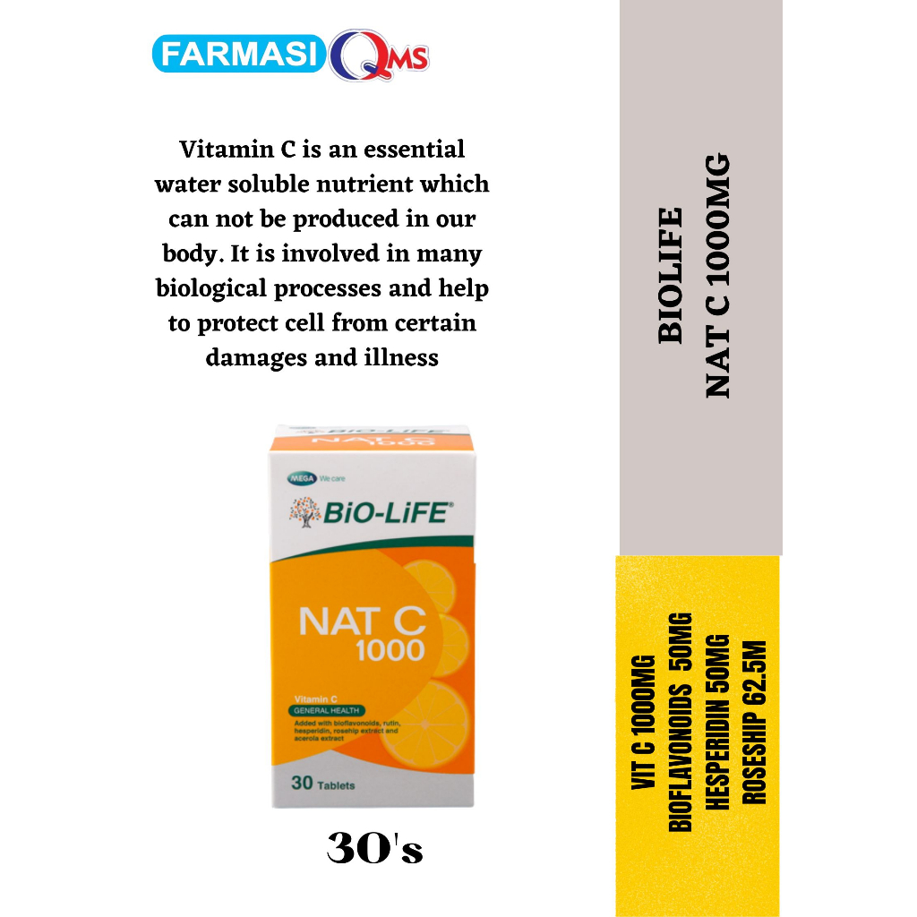 BIOLIFE NAT C VITAMIN 1000MG (30 TABLET) | Shopee Malaysia