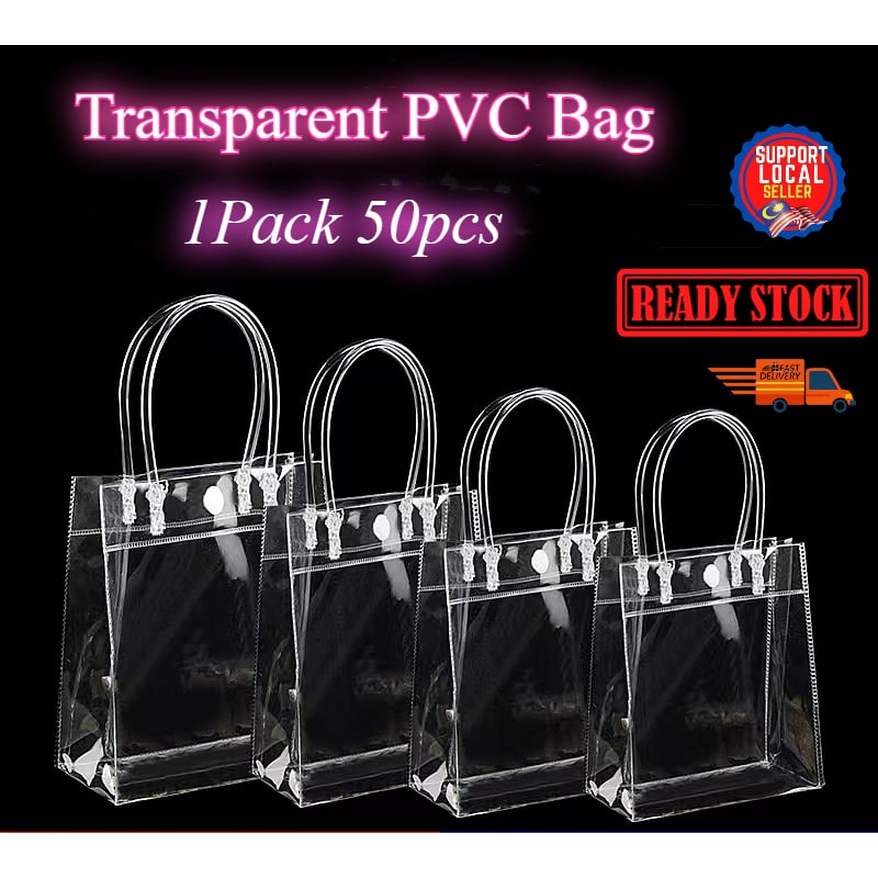 Clear PVC Tote Bag with Button /Transparent Shopping Bag /Fancy ...