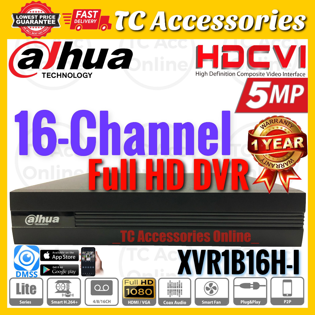 DAHUA DH-XVR1B16H-I 16-Channel 16CH Ultra HD 5M-N 1080P VGA/HDMI DVR ...