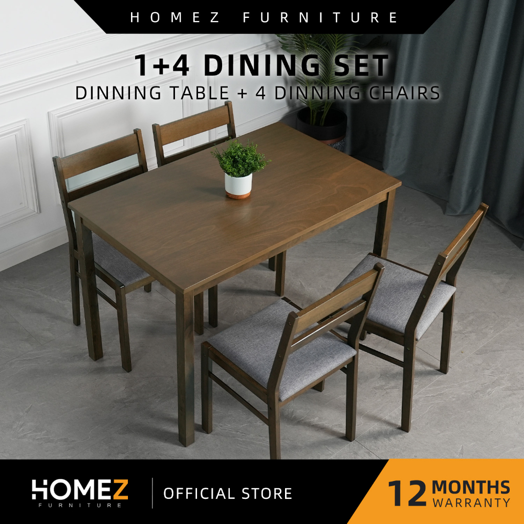 [FREE Shipping] Homez 1+4 Okoume Dinning Set Modern Solid Wood Dining ...