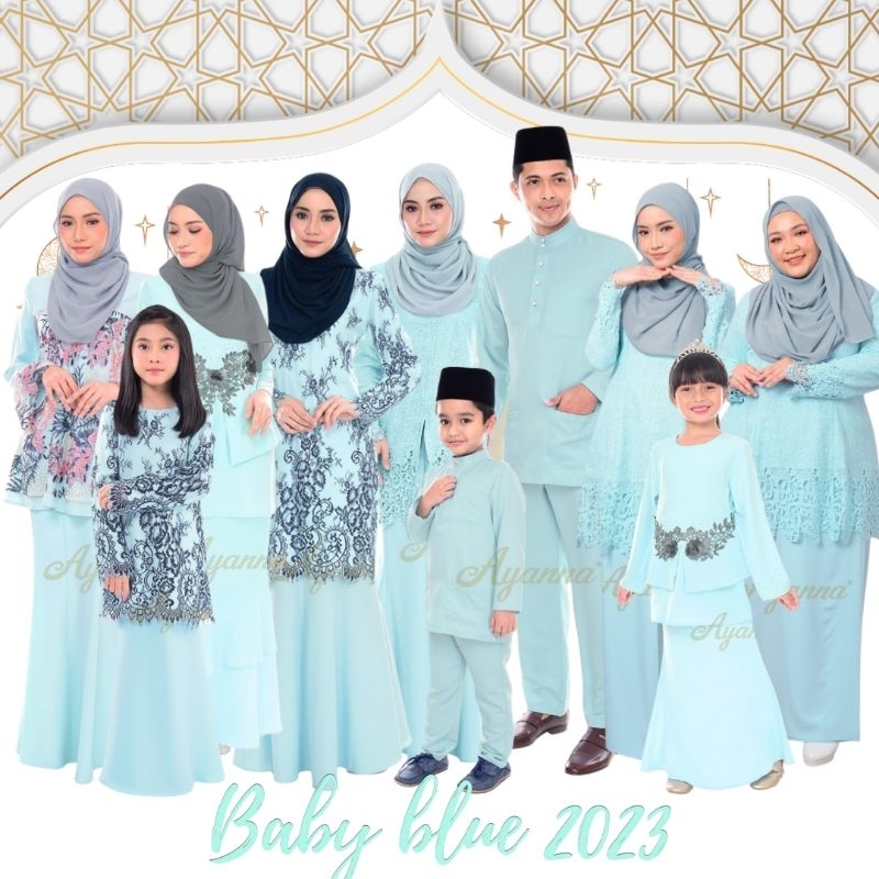 BABY BLUE SEDONDON TEMA RAYA 2023 BIRU FAMILY SET READY STOCK KURUNG ...