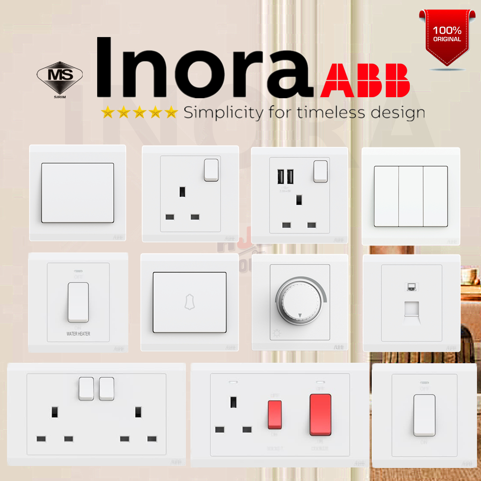 ABB INORA SWITCHES SWITCH SOCKET 1G 2G 20A WATER HEATER ROTARY DIMMER FAN REGULATOR BELL | WHITE ...