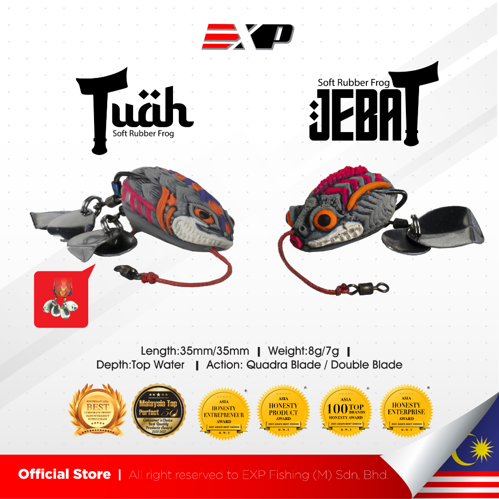 EXP TUAH JEBAT FROG Soft Rubber Frog Expert For Snakehead Hunter Haruan ...