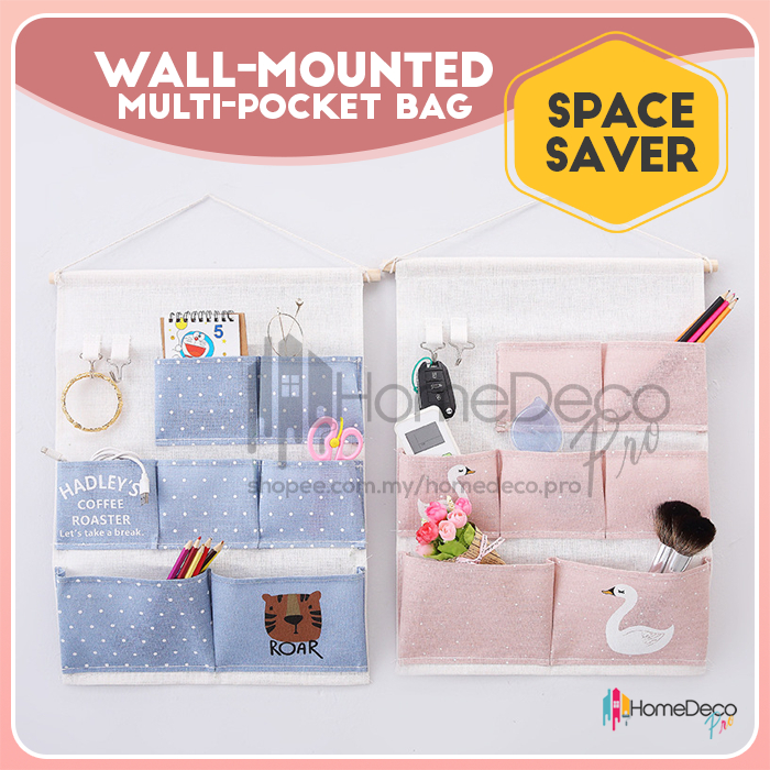 Large 7 Pockets Premium Linen Fabric Pouches for Closet Living Room ...
