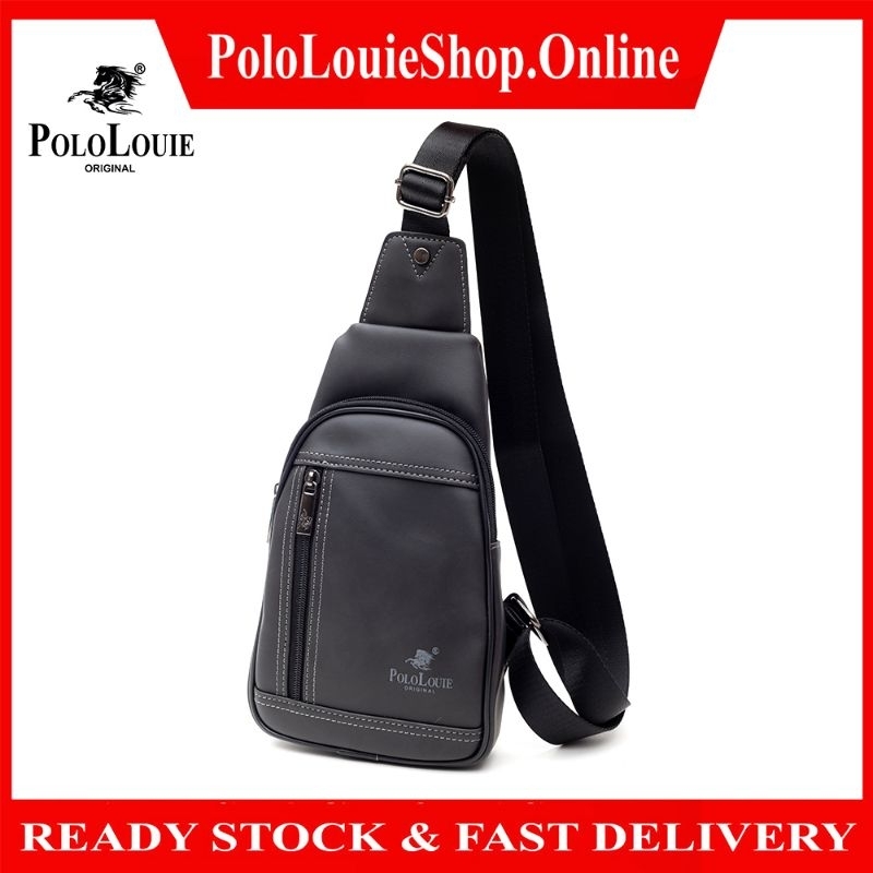 Original Polo Louie Men's Smooth Leather Chest Bag Crossbody Shoulder ...