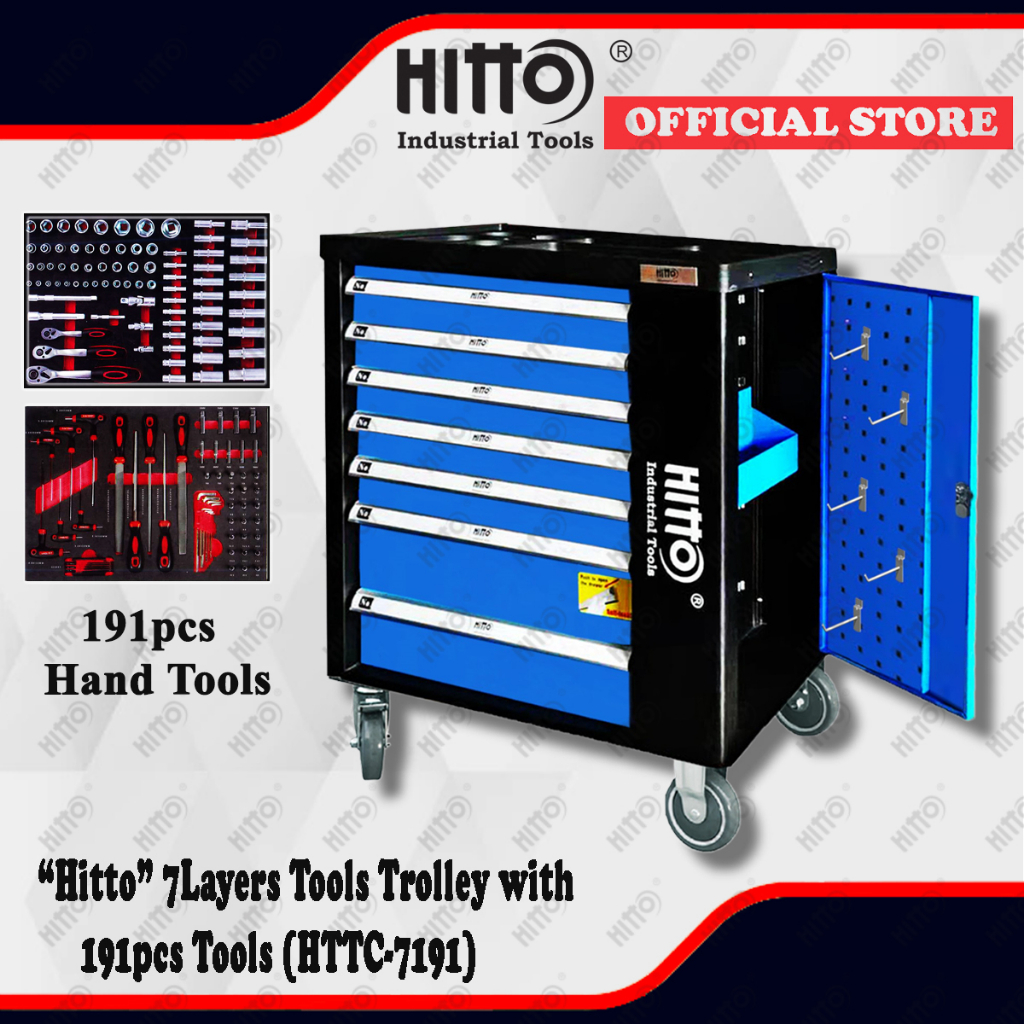 [ HITTO ] 7 Drawer Tool Cart 191 Pcs Tools Set With Side Door ...