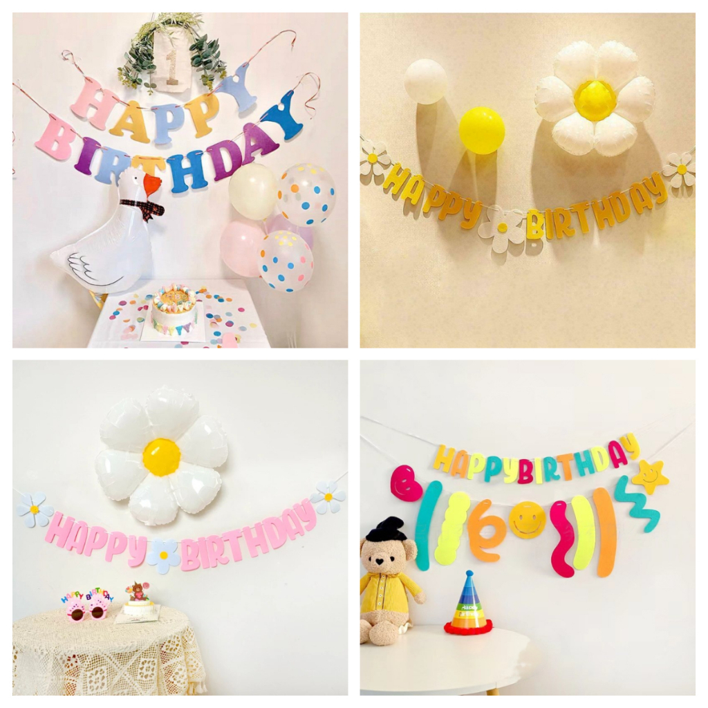 [Ready Stock] Cloth Happy Birthday Flag Banner Macaron Daisy Party ...