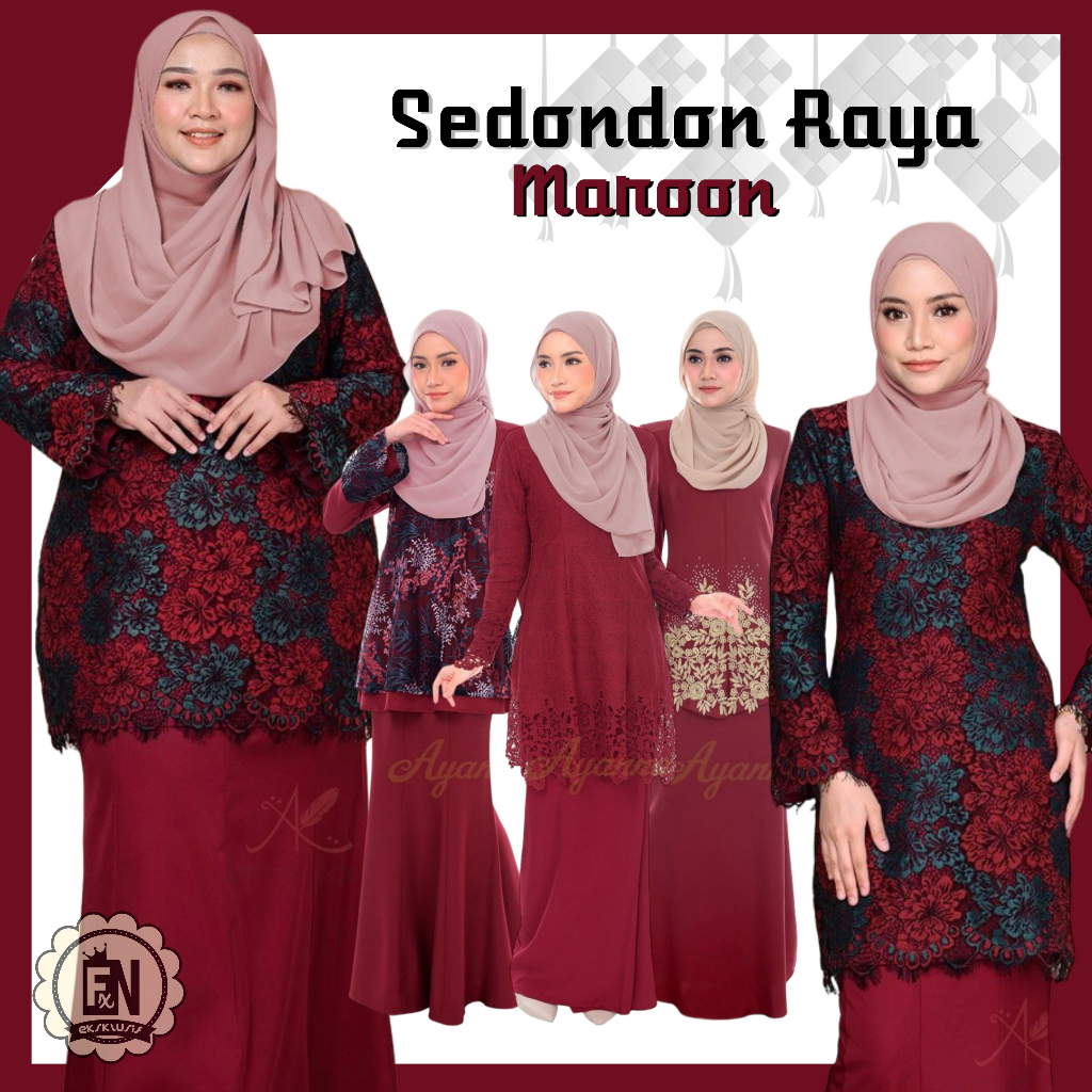 Baju Raya 2024 Maroon Combo Perempuan Sedondon Family Ayanna Kurung ...