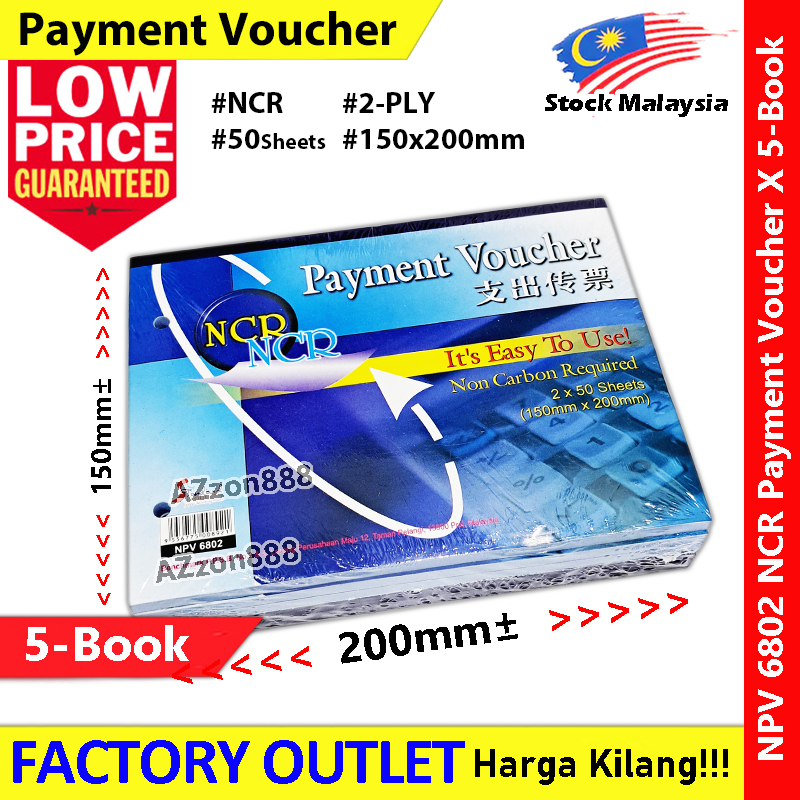 【5-Book】 NCR Payment Voucher 2x50sheets 150x200mm #NPV #6802 #NCR #Payment #Voucher #支出传票 ...