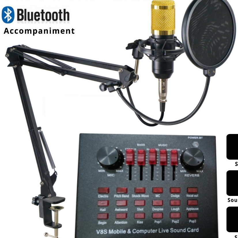 [Ready Stock] BM800 + V8 Sound Card Professional Studio Condenser Recording Microphone Set Live ...