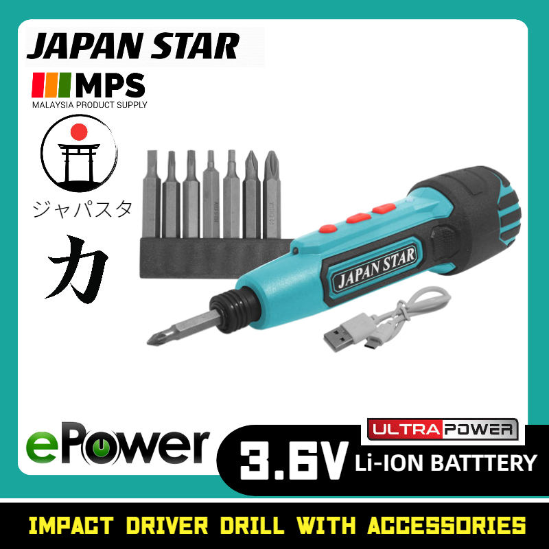Japan Star Rechargeable Cordless Screwdriver with 6 Screwdriver Bit ...